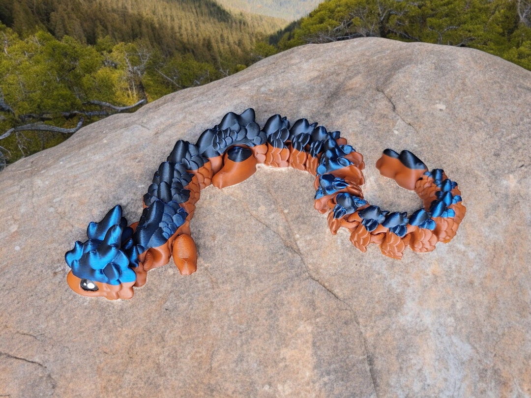 3D Articulated Metallic Blue Black Brown Dragon Kaida / 3d Printed ...