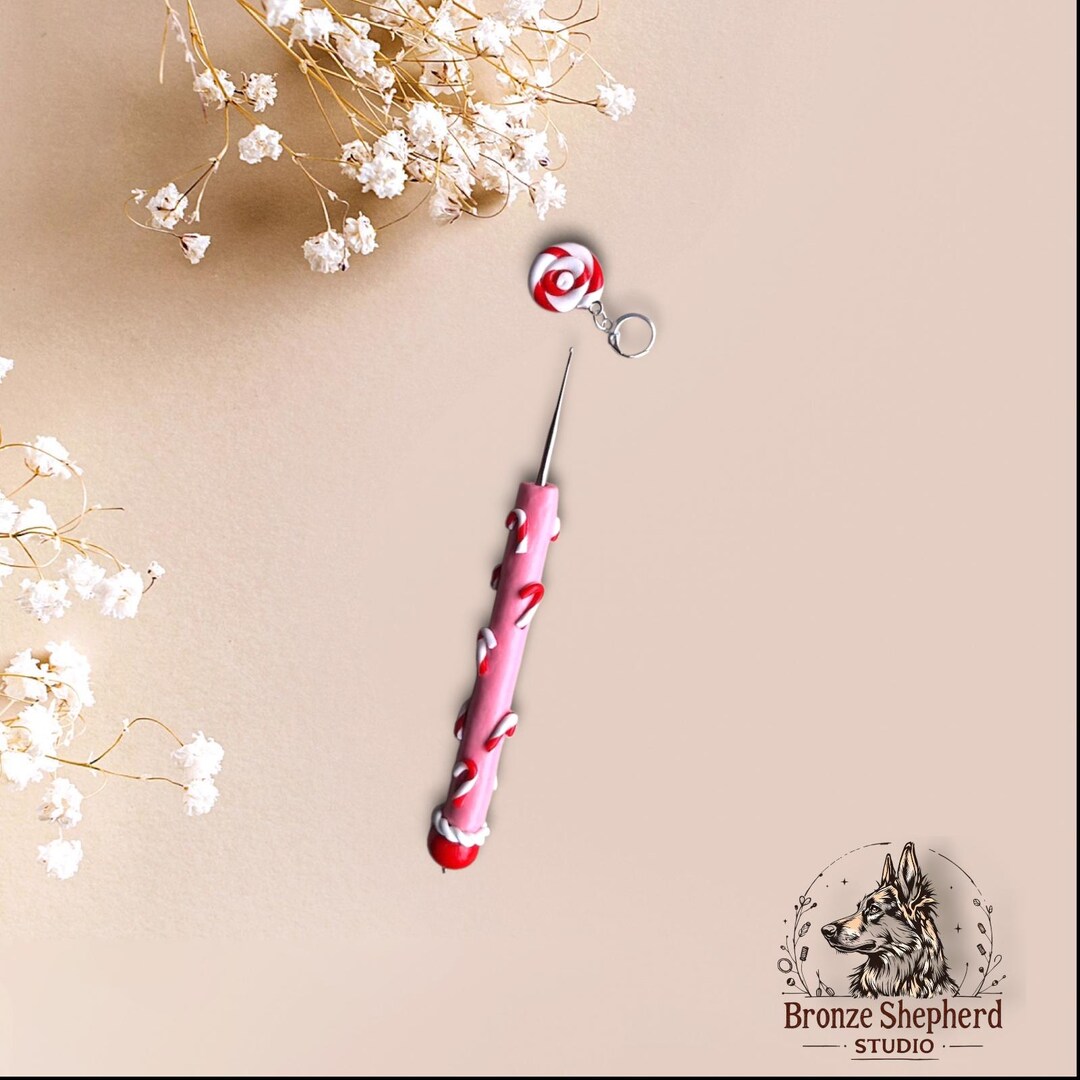 Polymer Pink Christmas Holiday Crochet Hook / Peppermint Candy Crochet ...