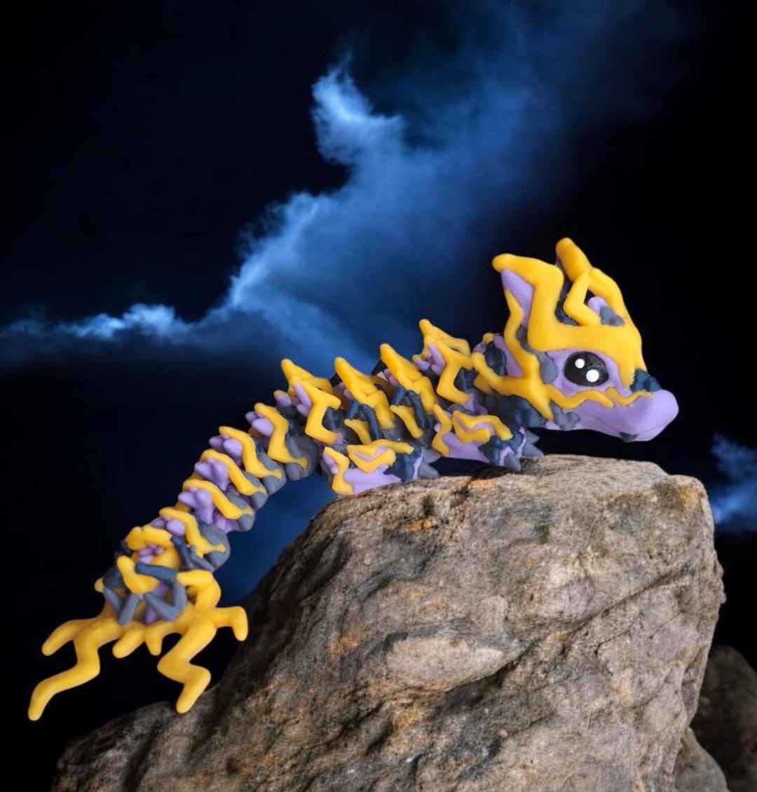 3D Articulated Purple Yellow Storm Lightning Baby Dragon / 3d Printed ...