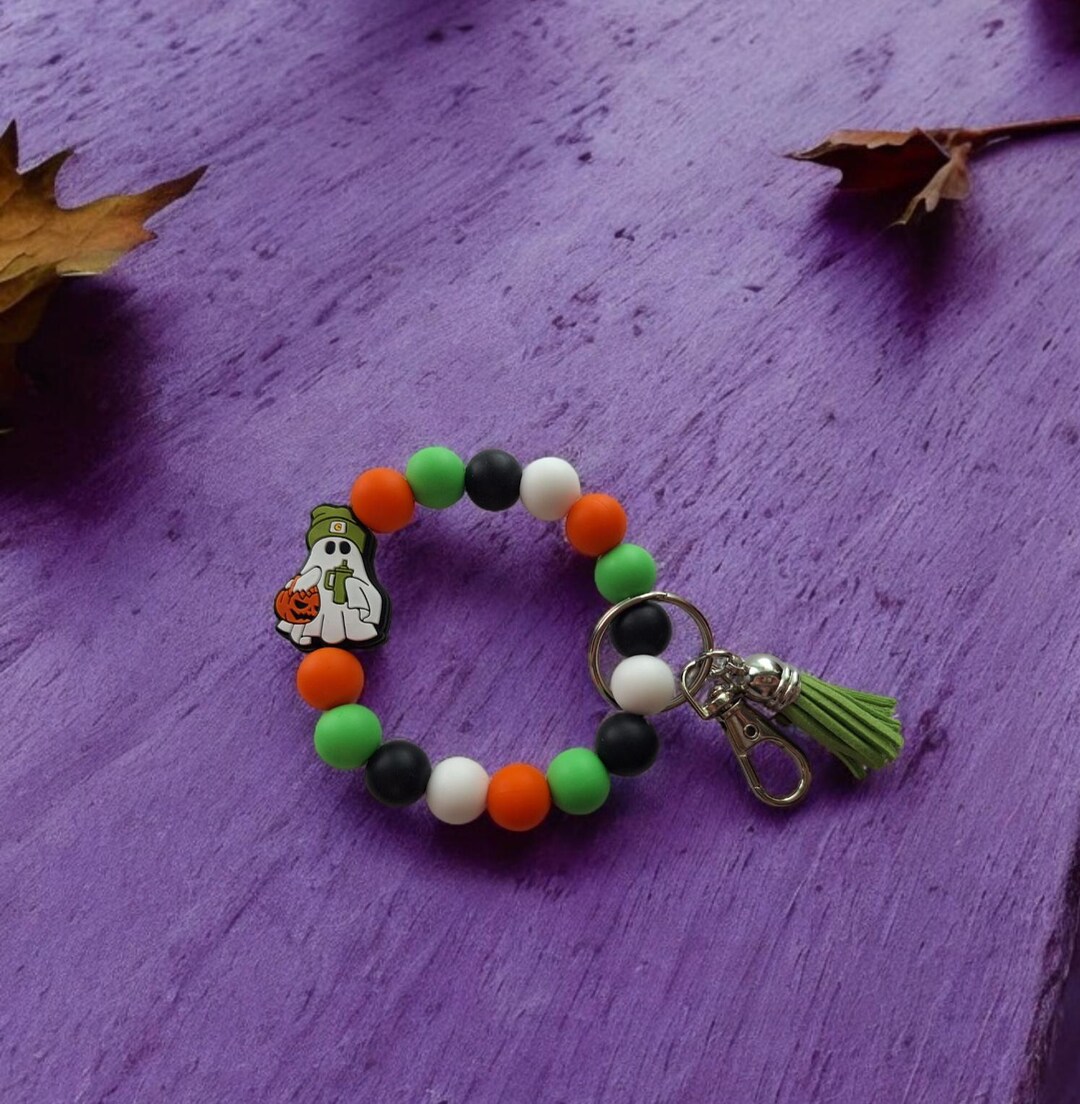 Silicone Beaded Wristlet Keychain / Fall Halloween Beaded Wristlet ...