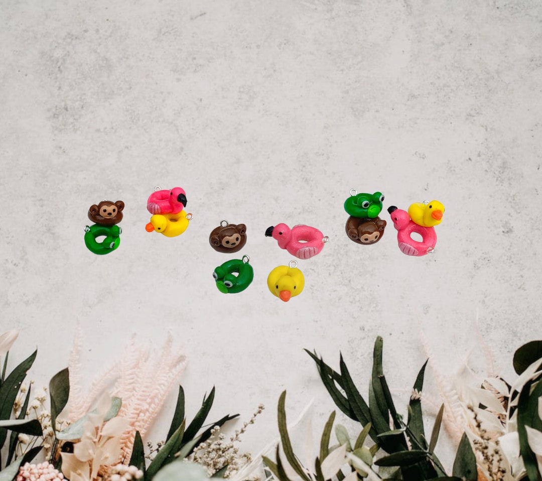 Kawaii Summer Beach Floatie Flamingo Charms / Polymer Clay Animal ...