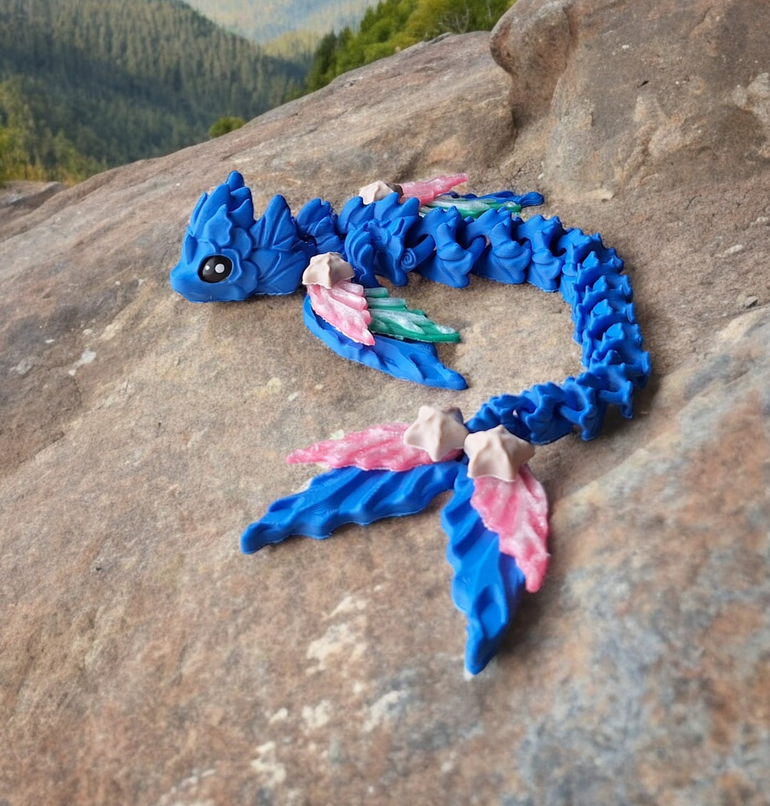 Painted 3D Articulated Blue Green Pink Water Dragon Mizu / 3d Printed ...