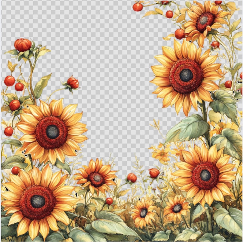 Watercolor Fall Autumn Floral Sunflowers, 95 Transparent Flower PNG ...