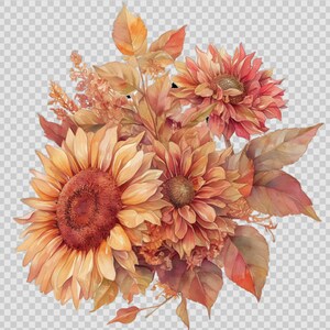 Watercolor Fall Autumn Floral Sunflowers, 95 Transparent Flower PNG ...