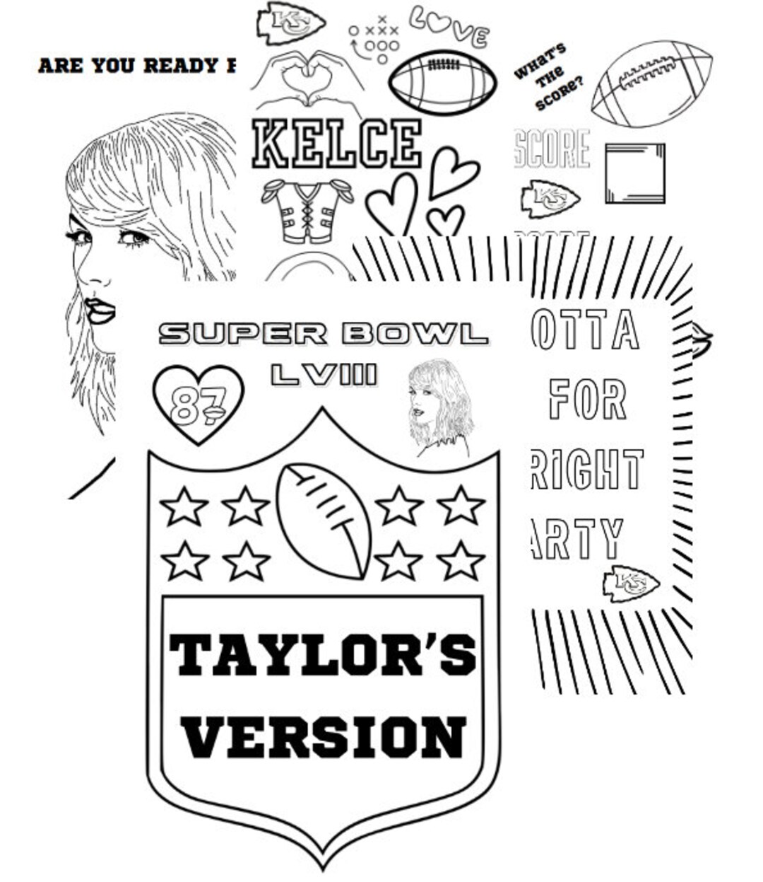 Taylor Swift Superbowl LVIII Coloring PDF 13 Pages - Etsy