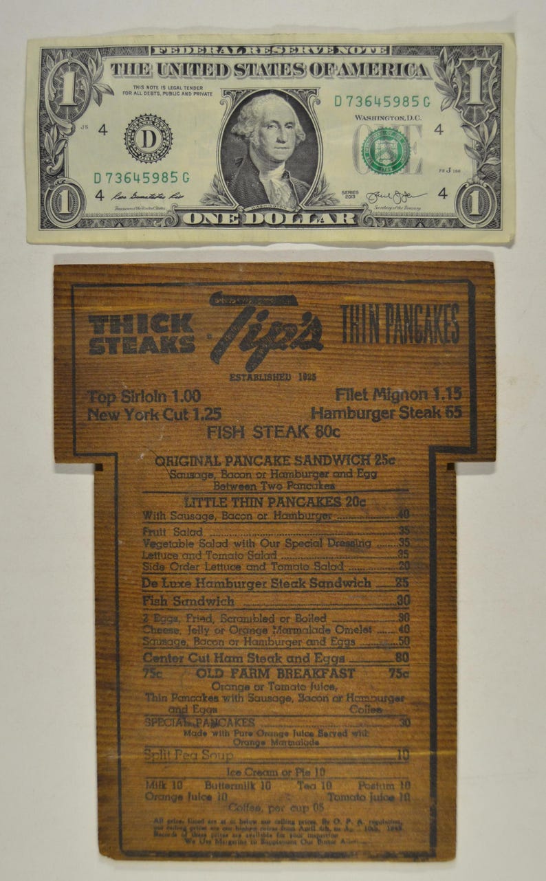 Unusual Restaurant Memorabilia a Menu Printed on Wood From 1943 - Etsy