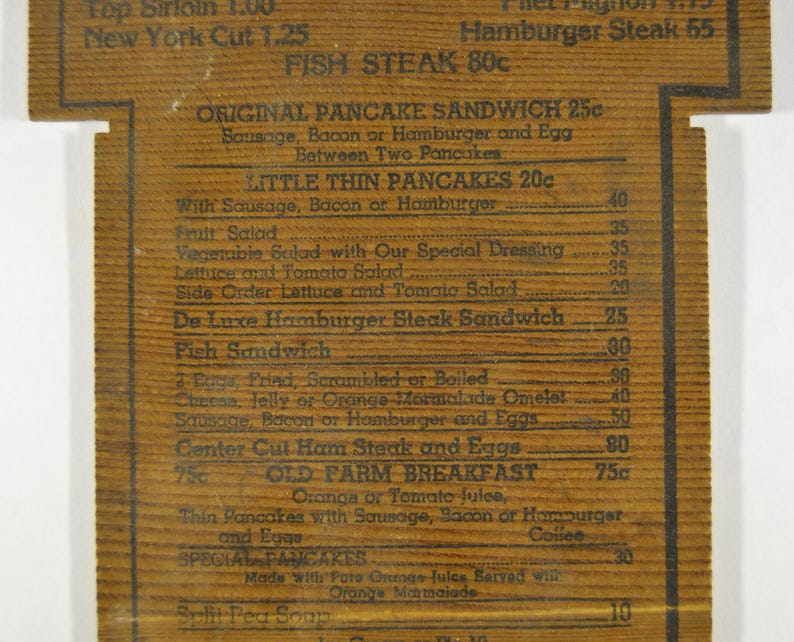 Unusual Restaurant Memorabilia a Menu Printed on Wood From 1943 - Etsy