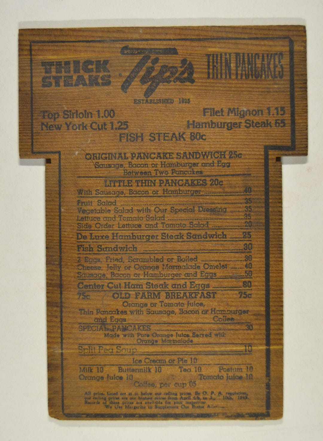 Unusual Restaurant Memorabilia a Menu Printed on Wood From 1943 - Etsy
