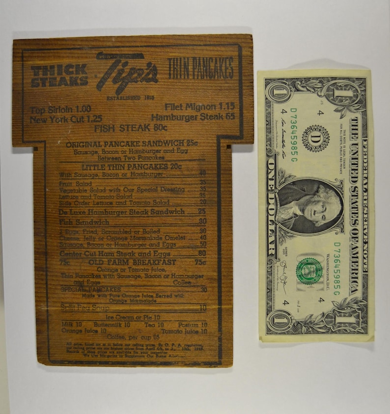 Unusual Restaurant Memorabilia a Menu Printed on Wood From 1943 - Etsy
