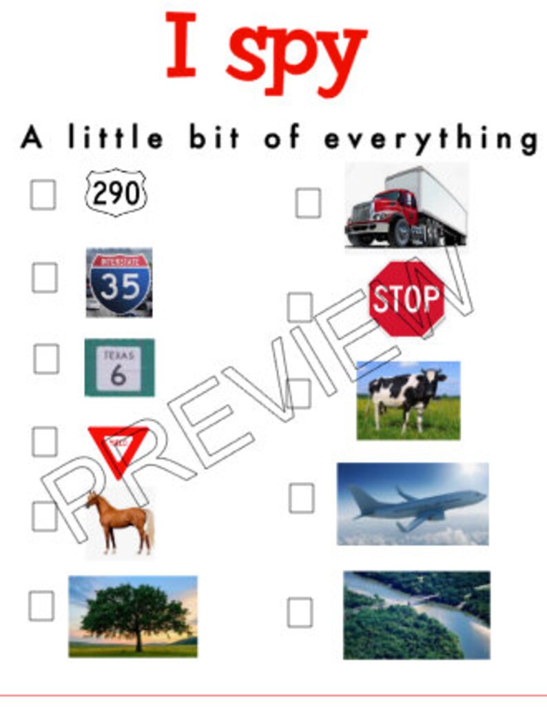 I Spy Road Signs Printable Road Trip Activity Busy - Etsy