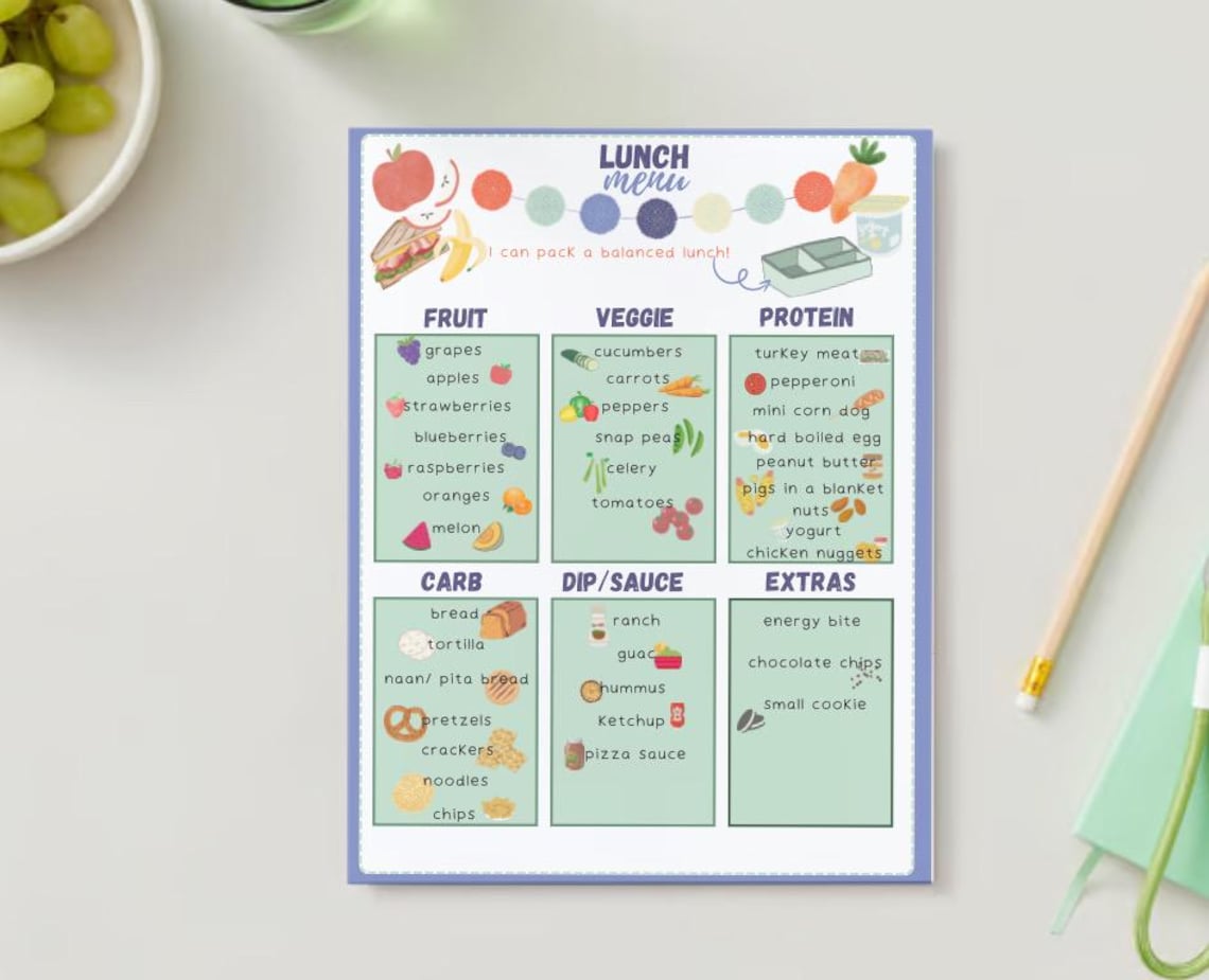 Lunch Menu With Pictures Printable | Lunch Box Planner | Food ...