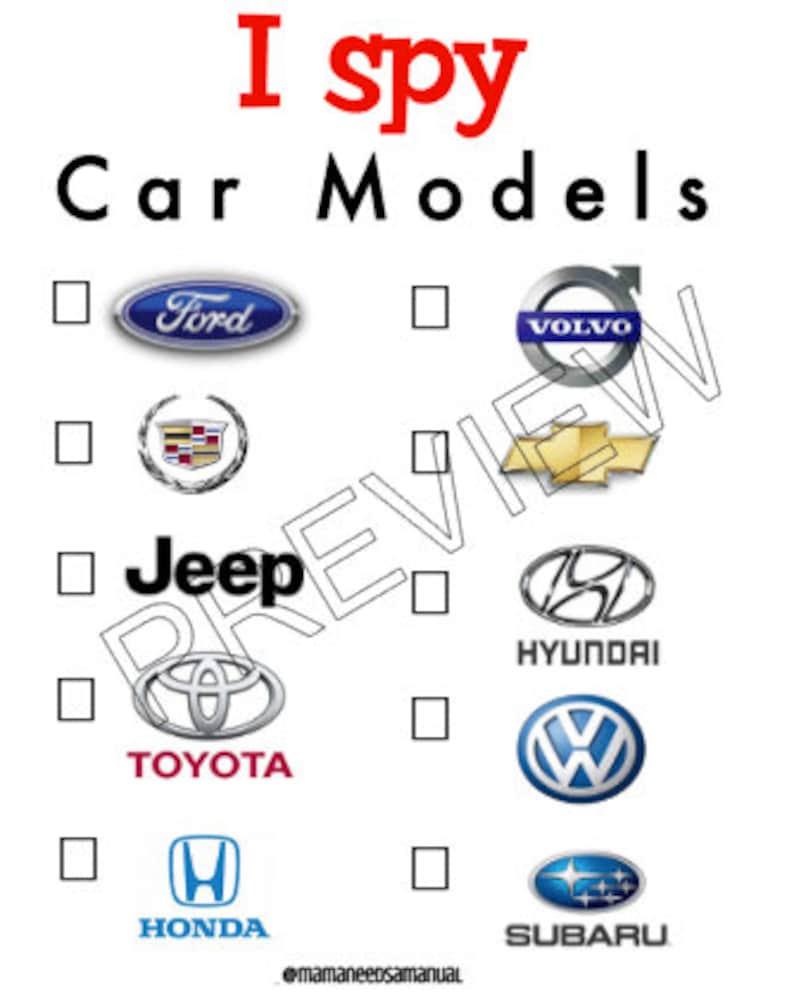 I Spy Car Model Printable Road Trip Activity Busy Activity Kids Car ...