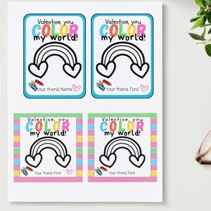 Easy Class Valentine | Color Valentine | You Color My World| Printable ...
