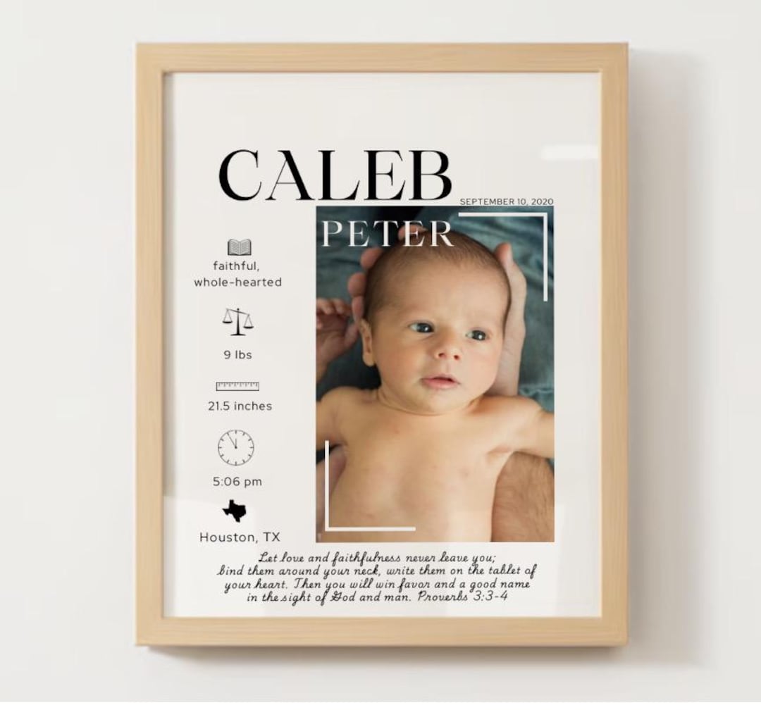 Digital Birth Stats With Picture Printable | Custom Birth Stats Print ...