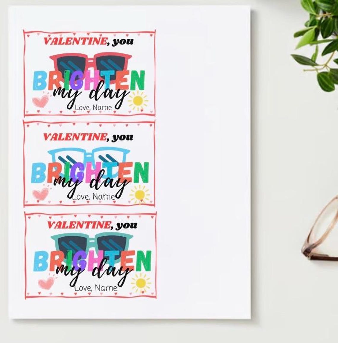 Easy Class Valentine | Sunglasses Valentine | Brighten My Day| Bright ...