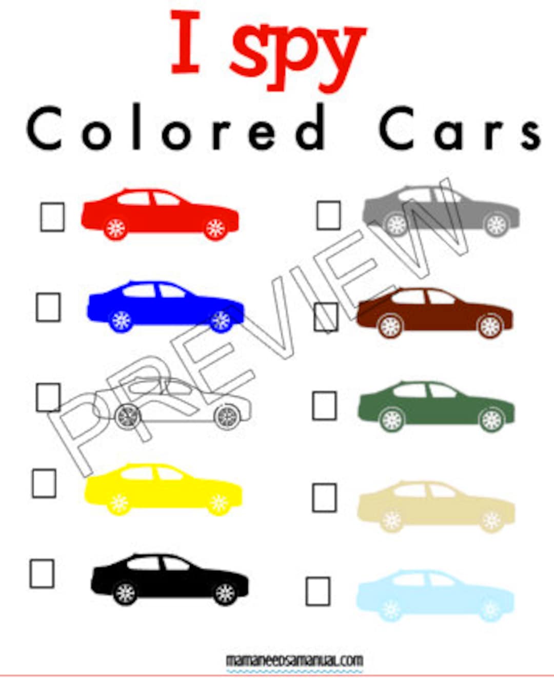 I Spy Colored Car Printable | Road Trip Activity for Kids | Road Trip ...