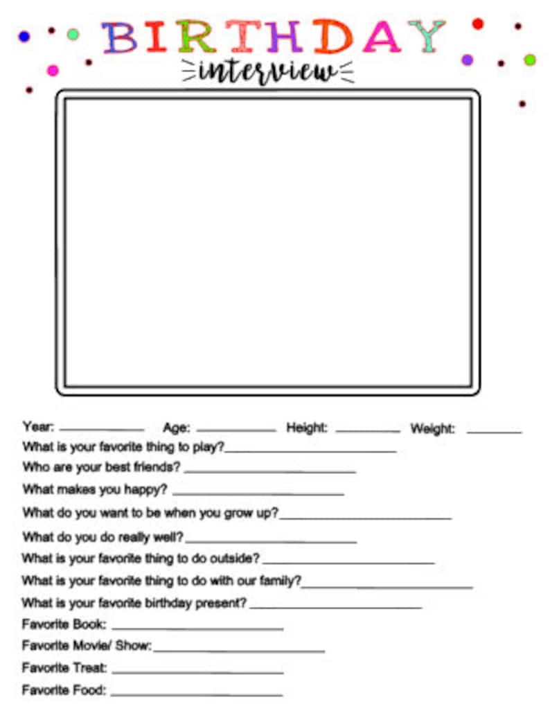 Birthday Interview| Birthday Questionnaire| Birthday Printable With ...