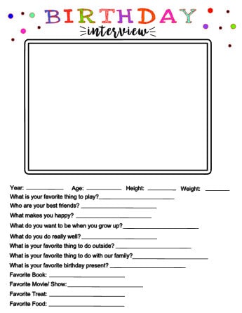 Birthday Interview| Birthday Questionnaire| Birthday Printable With ...