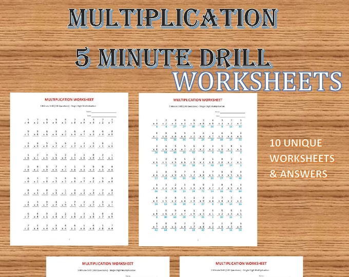 Multiplication 3 Minute Drill V (10 Math Worksheets With Answers)/pdf ...