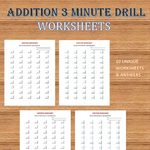 Addition Practice Sheets: 3-minute Drill, Grades 1-3 (PDF) - Etsy