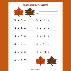 FALL MULTIPLICATION A (10 Worksheets) Pdf/ Year 1, 2, 3/ Grade 2, 3 ...