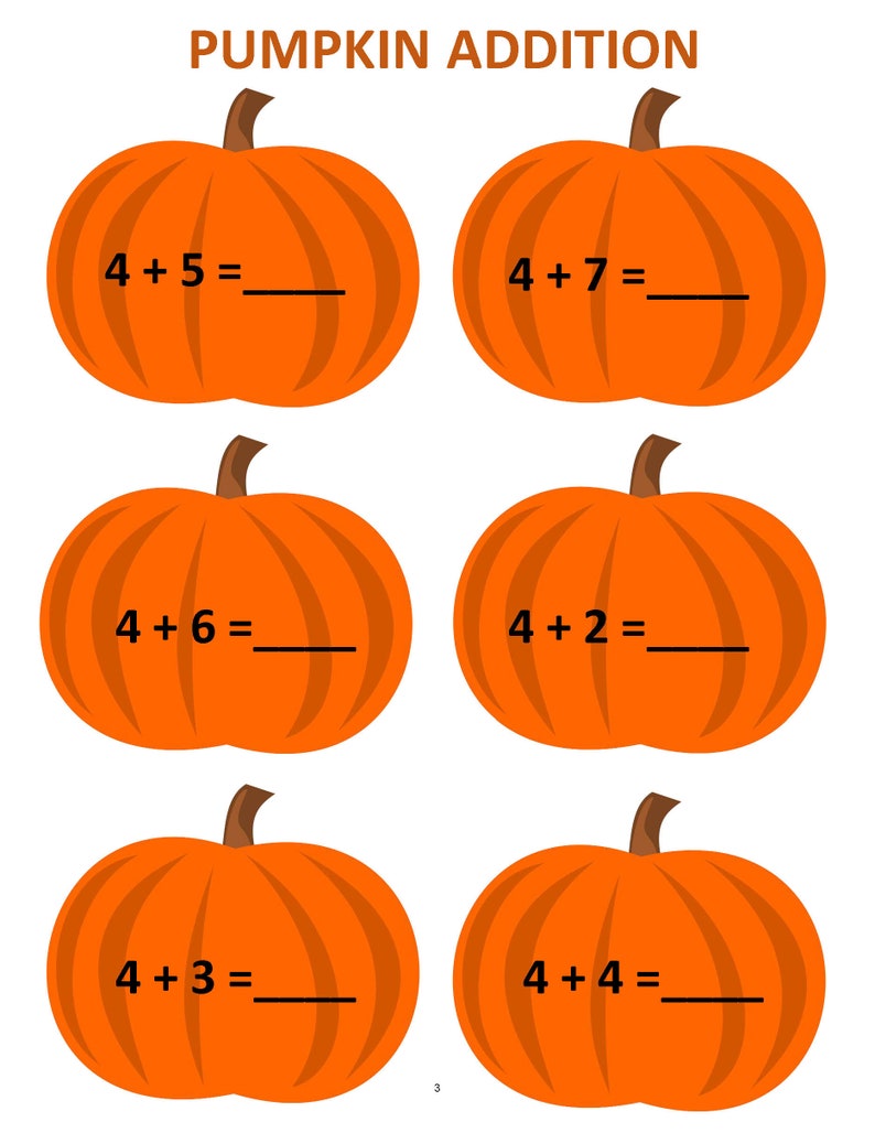 PUMPKIN ADDITION A (12 Worksheets) Pdf/ Preschool/ Kindergarten/year 1 ...