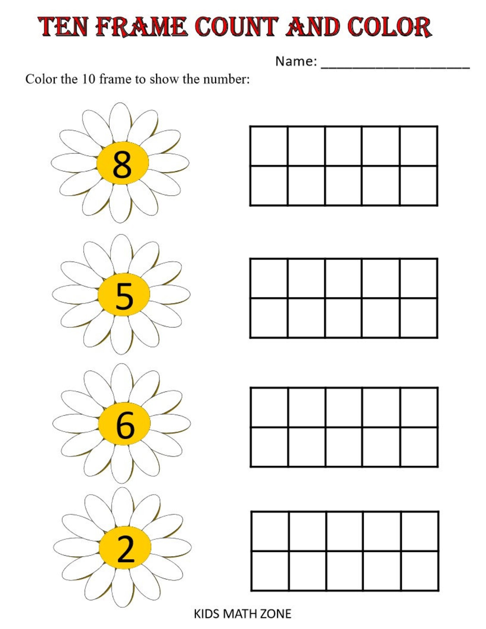 Ten Frame Counting and Match Numbers (printable Worksheets ...