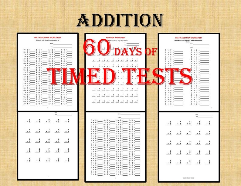 Addition Math Drills: 60 Days of Timed Tests, Grades 1-2 (printable) - Etsy