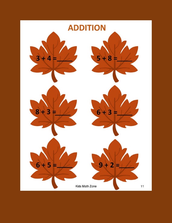 Hojas De Trabajo De Suma De Otoño Para Primer Grado Súper Cuaderno