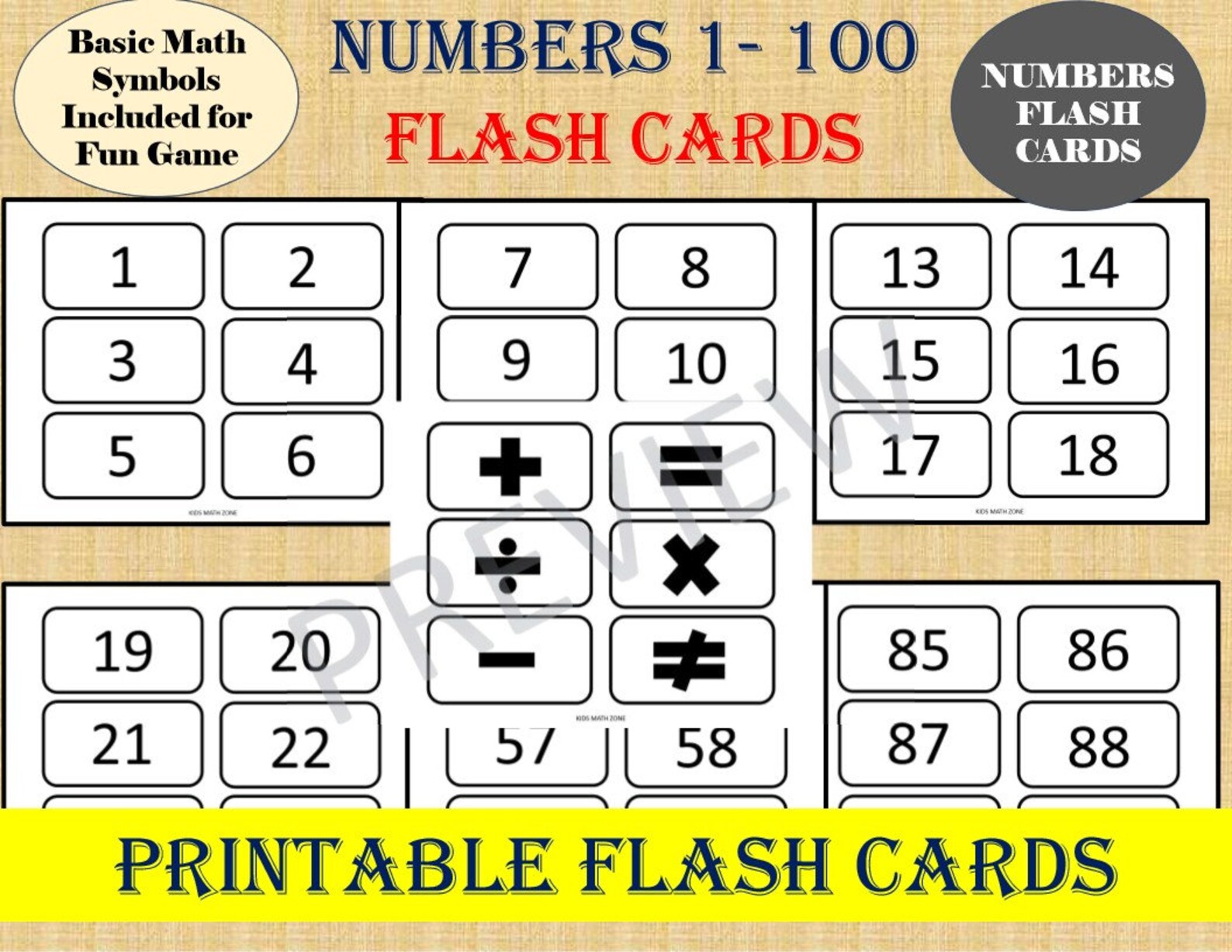 NUMBERS FLASH CARDS (numbers 1 to 100)/ Basic Math Games/ Kindergarten ...