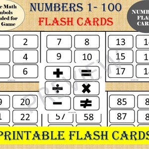 NUMBERS FLASH CARDS (numbers 1 to 100)/ Basic Math Games/ Kindergarten ...