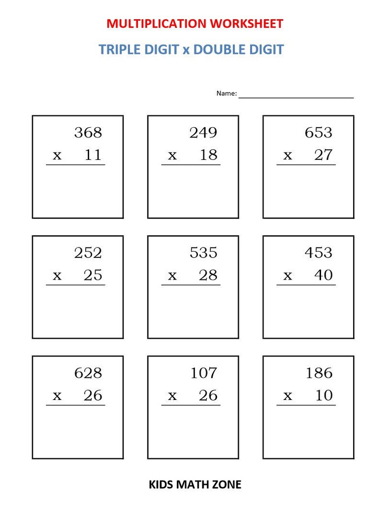 Multiplication Triple Digit X Double Digit (10 Printable Worksheets ...