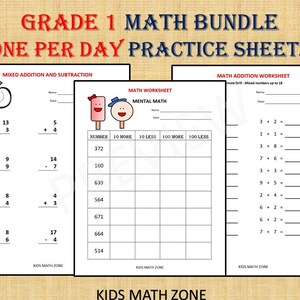 GRADE 1 MATH Workbook One per Day 120 Math Worksheets - Etsy Canada