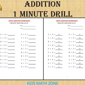 Easy Addition Practice for Kids/ Addition 1 Minute Drill H (10 ...