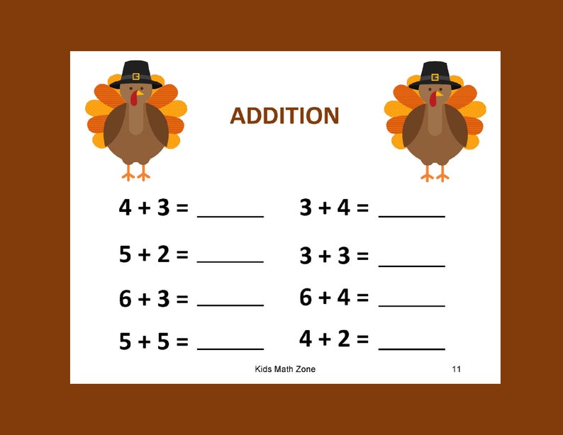 Turkey Addition Worksheets: Thanksgiving Math Activities (PDF Download ...