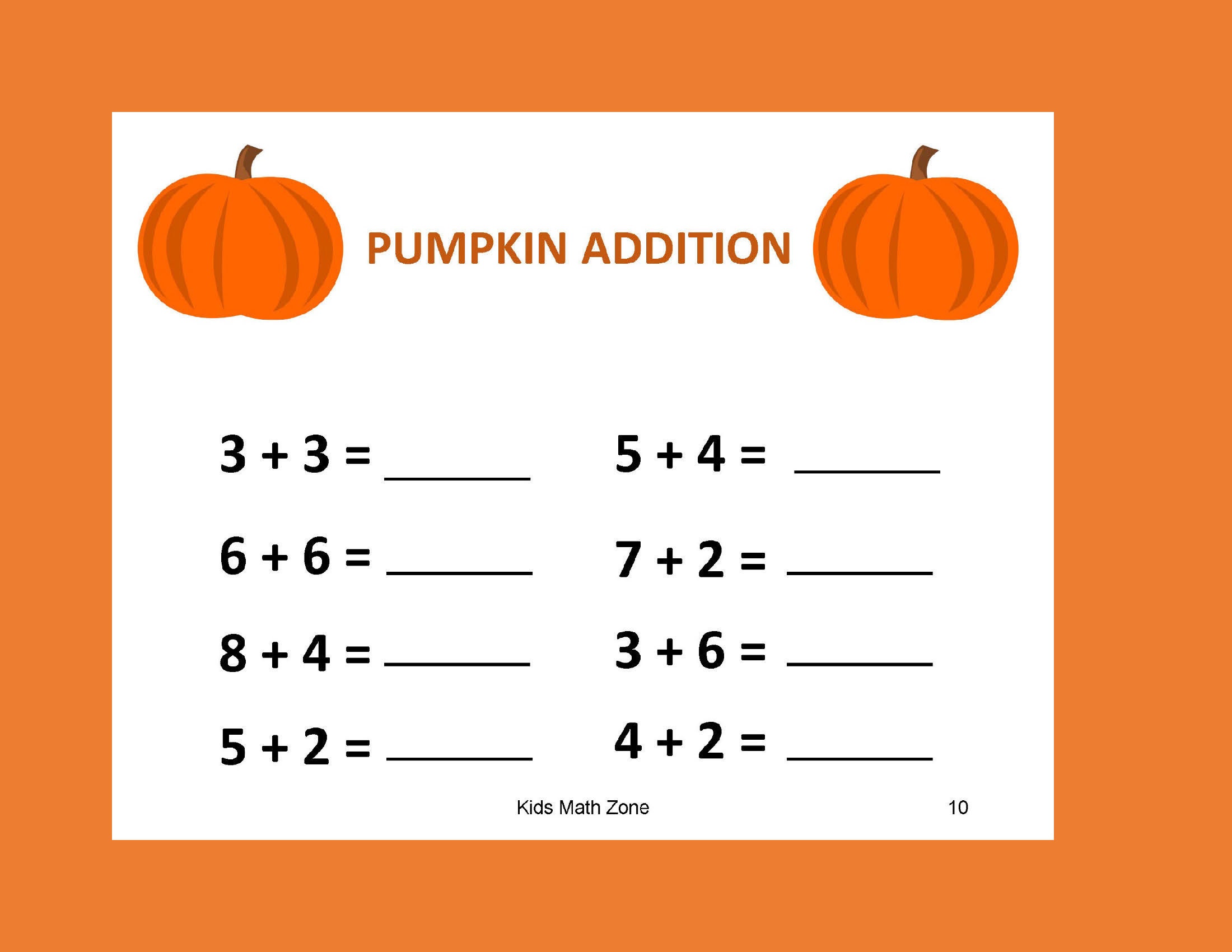 Pumpkin Addition Worksheets: Math Printable for Grade 1-2 (PDF) - Etsy
