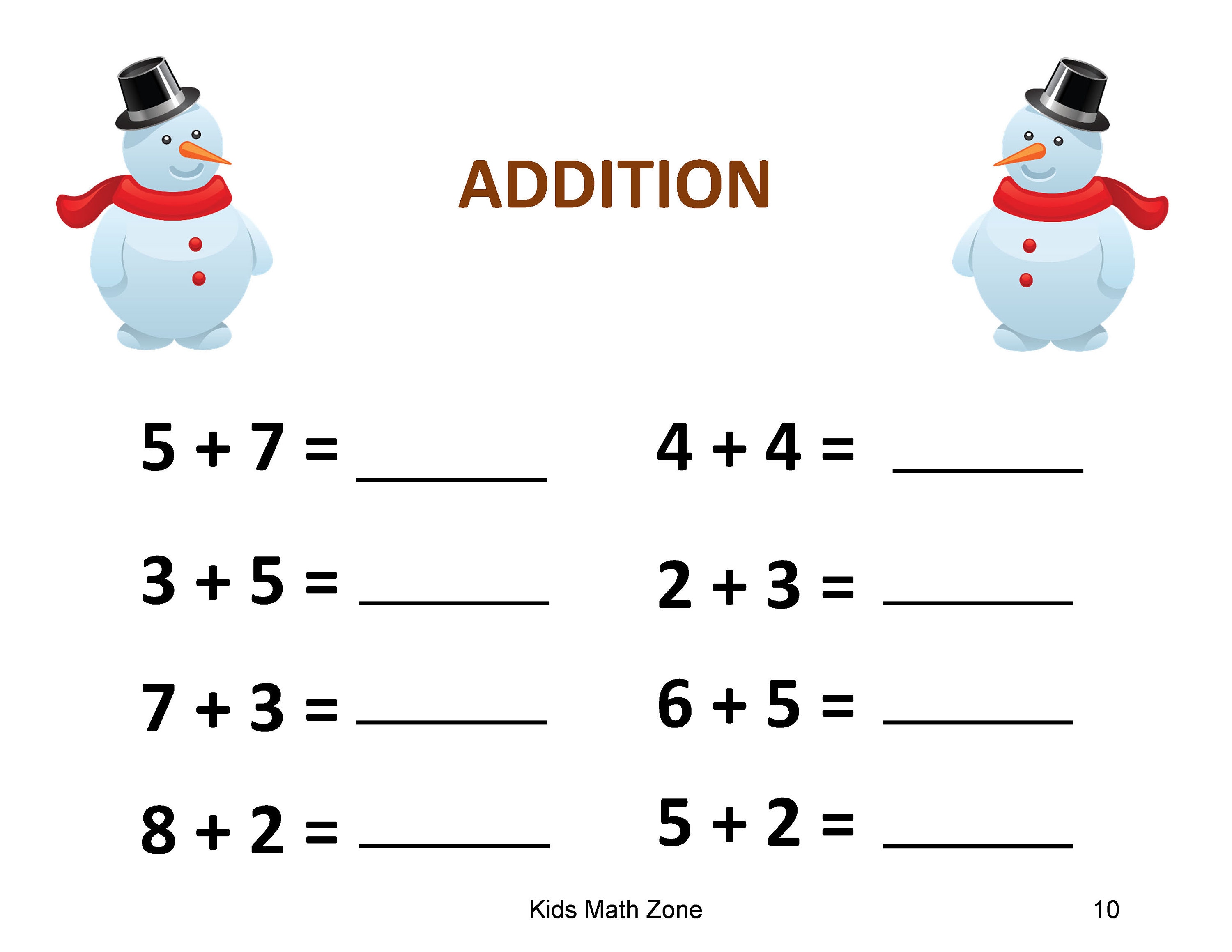 SNOWMAN ADDITION B 12 Worksheets Pdf/ Preschool/ Kindergarten/ Year 1,2 ...