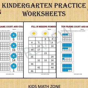 Kindergarten Practice Package - 50 Math Worksheets for Kindergarten ...