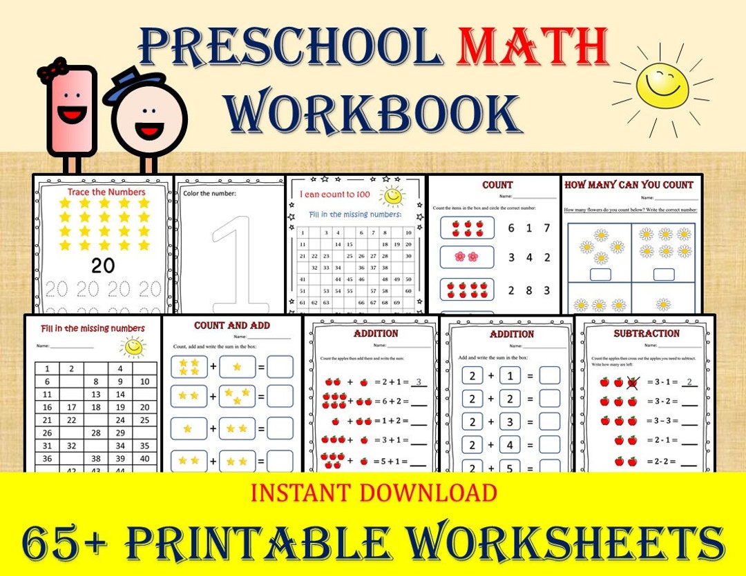 PRESCHOOL MATH WORKBOOK (70+ Printable Worksheets), Kids Activities ...