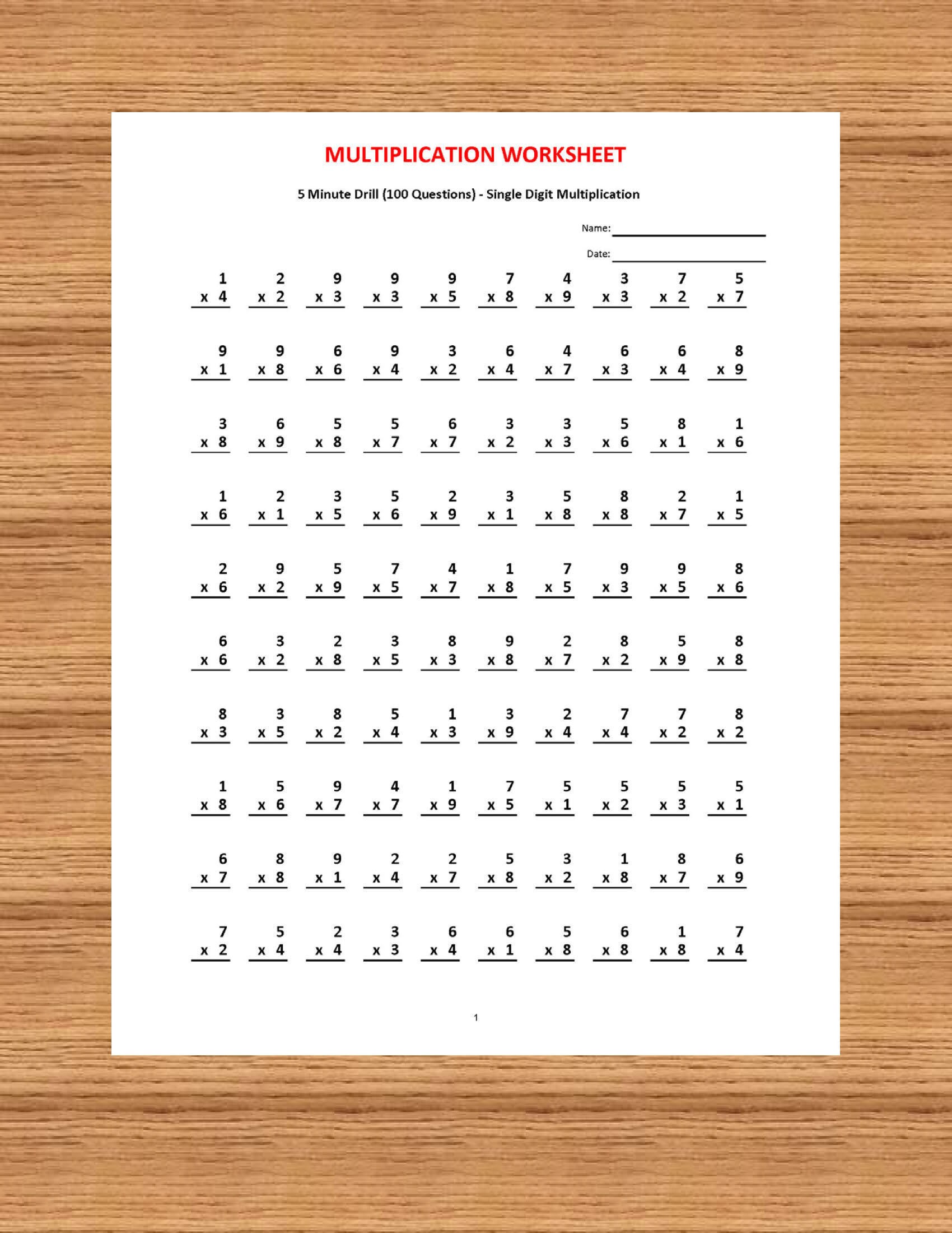Multiplication 5 Minute Drill V 10 Math Worksheets With Etsy Singapore Multiplication 5 Minute Drill V 10 Math Worksheets With Etsy Singapore