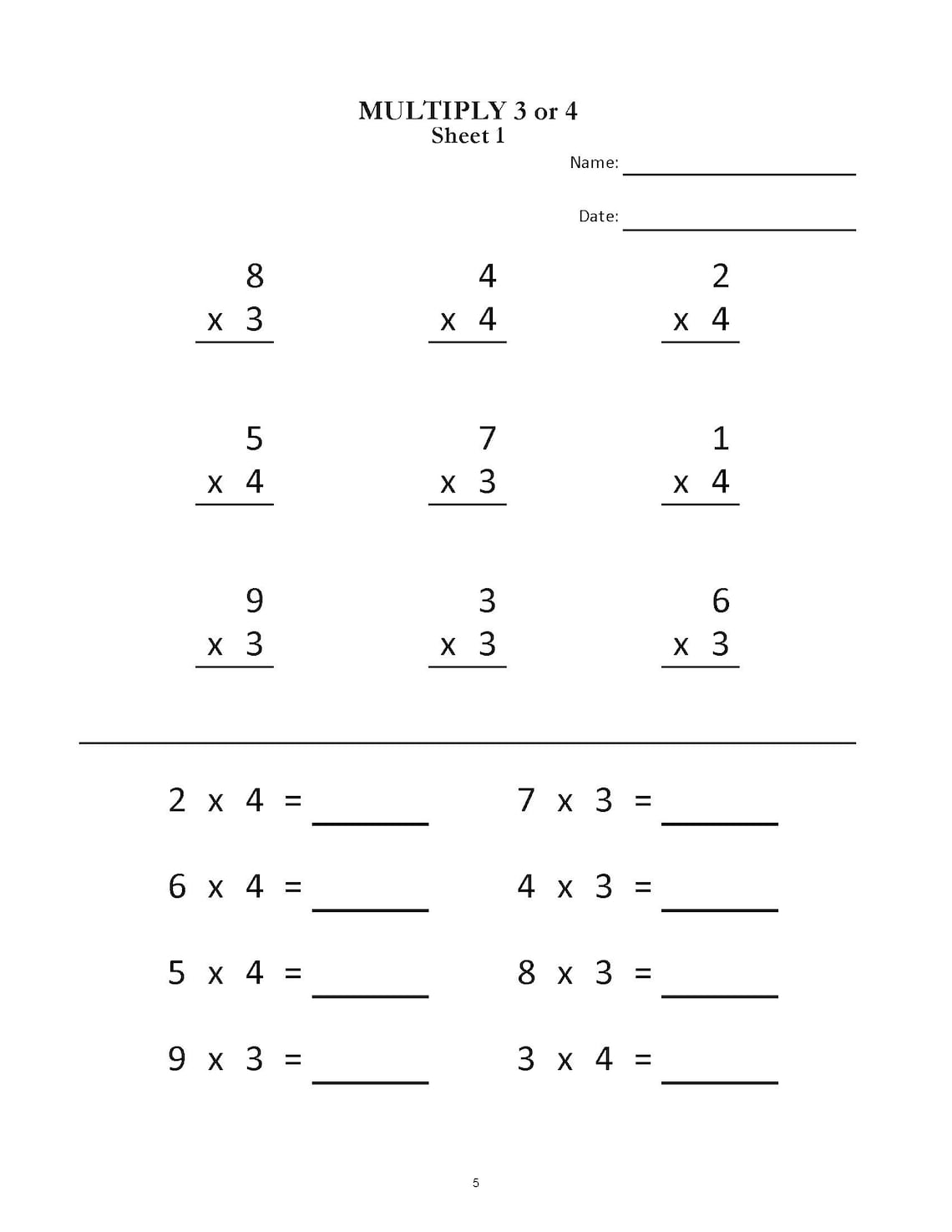 Grade 2-3 Multiplication Worksheets: 20 Printable Math Sheets (PDF) - Etsy
