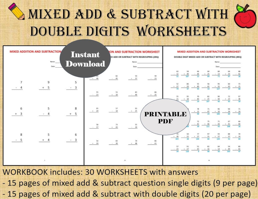 Math Worksheets Addition & Subtraction (30 Worksheets With Answers) - Etsy