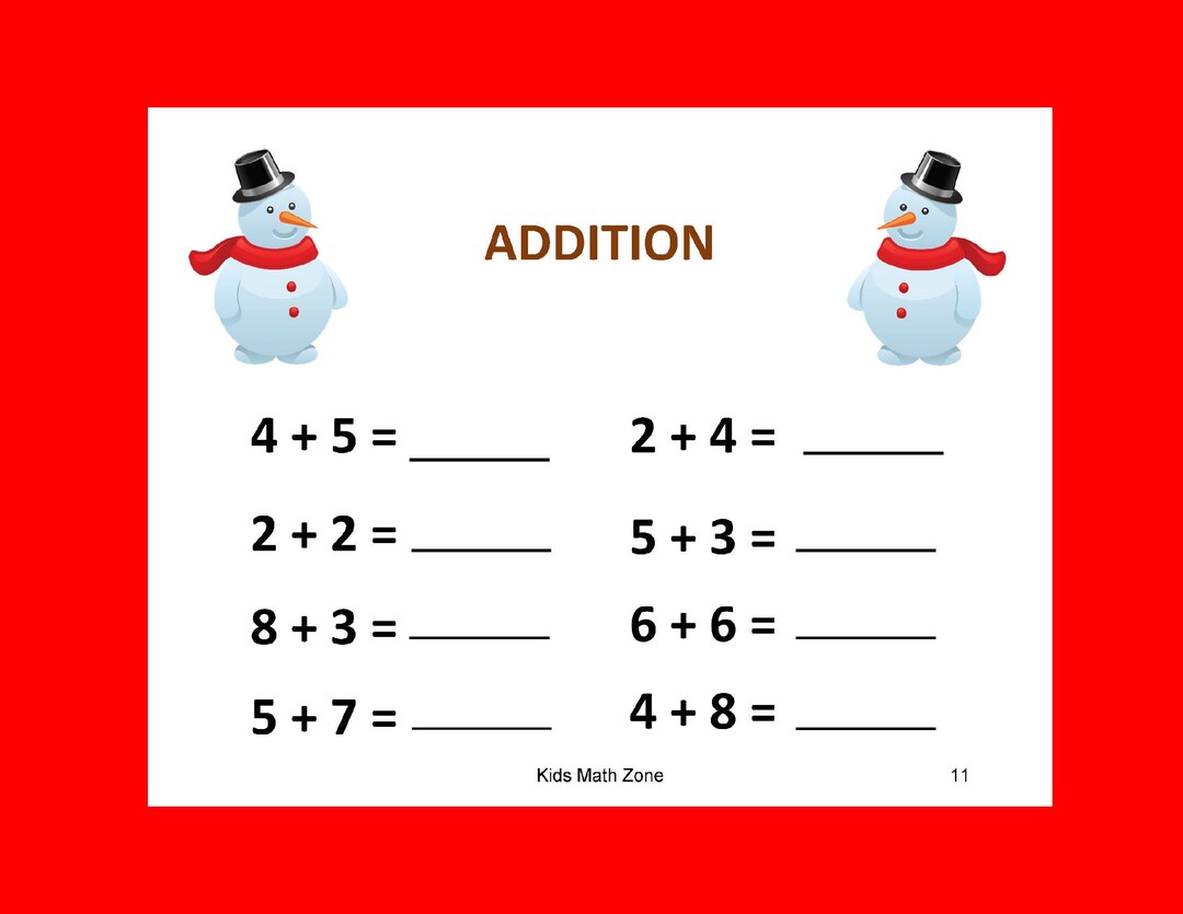 SNOWMAN ADDITION B (12 Worksheets) Pdf/ Preschool/ Kindergarten/ Year 1 ...