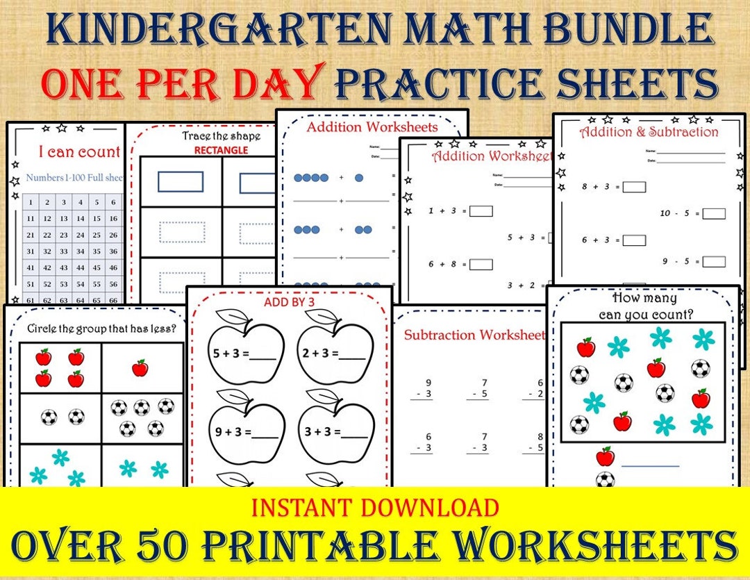 Kindergarten Math Worksheets Bundle: 50+ Printable Pages (digital ...