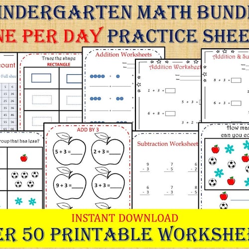 Kindergarten Math Printable Homeschooling Worksheets Addition - Etsy