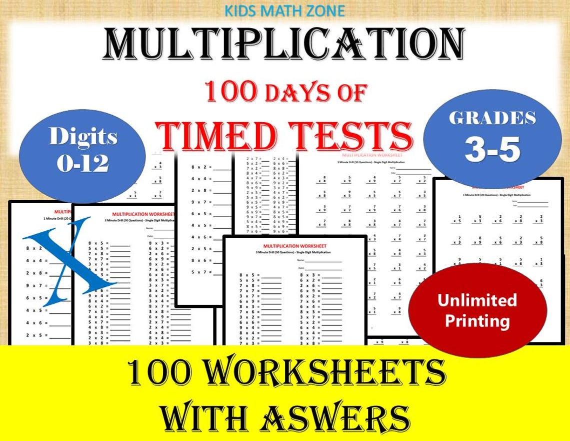Multiplication Drills: 100 Days Timed Tests, Grades 3-5 (digital ...
