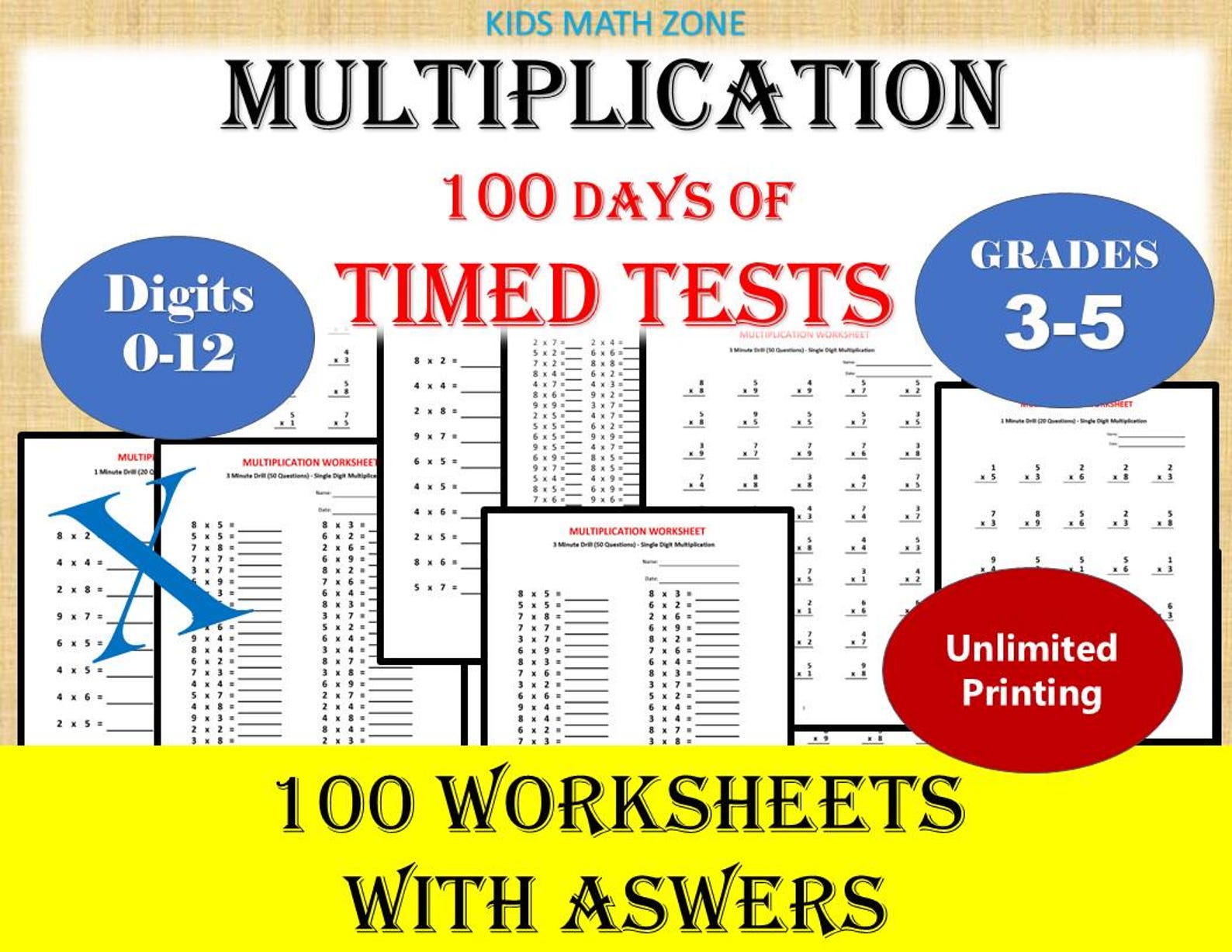 Multiplication Drills: 100 Days Timed Tests, Grades 3-5, Printable 3rd ...