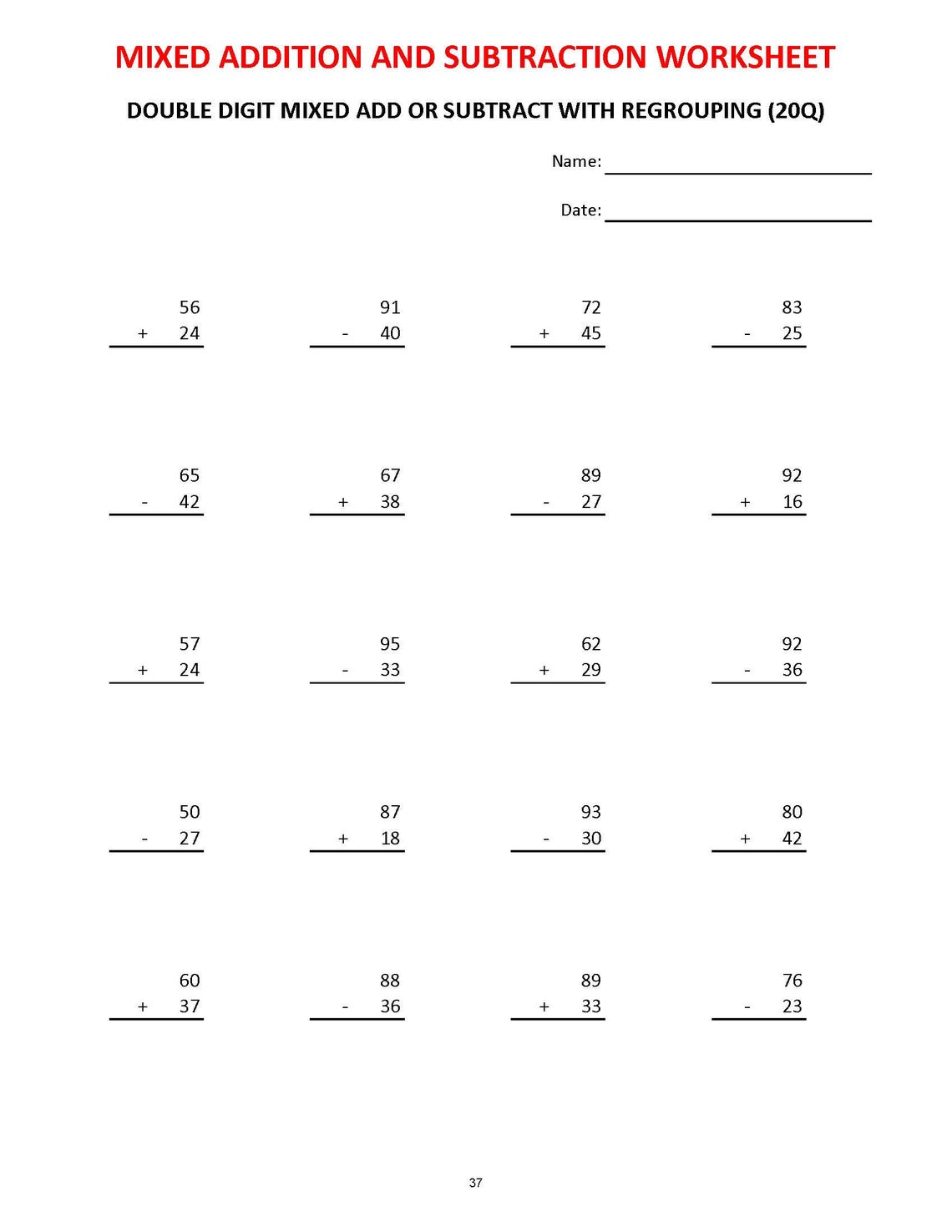 Math Worksheets Addition & Subtraction 30 Worksheets With Answers - Etsy