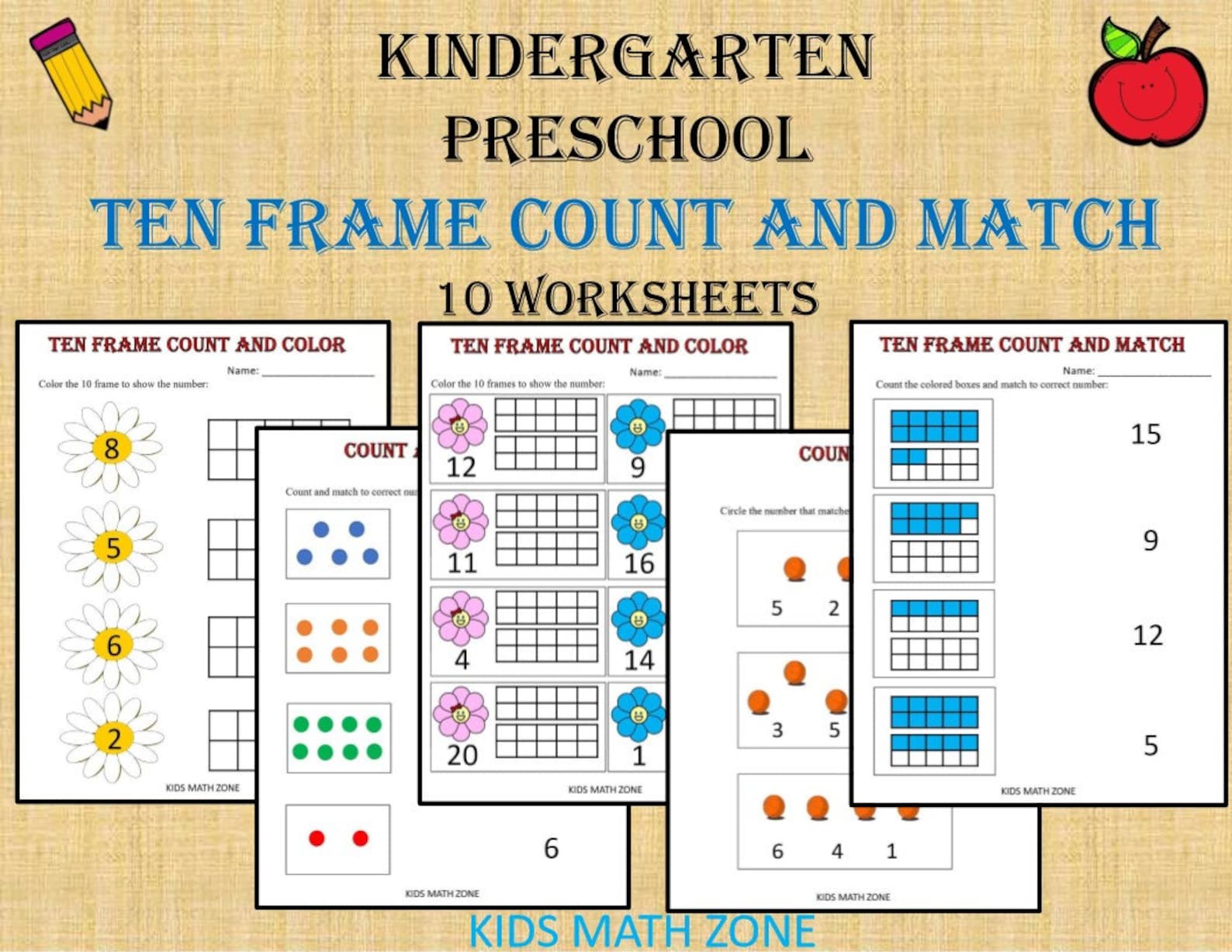 Ten Frame Counting and Match Numbers (printable Worksheets ...
