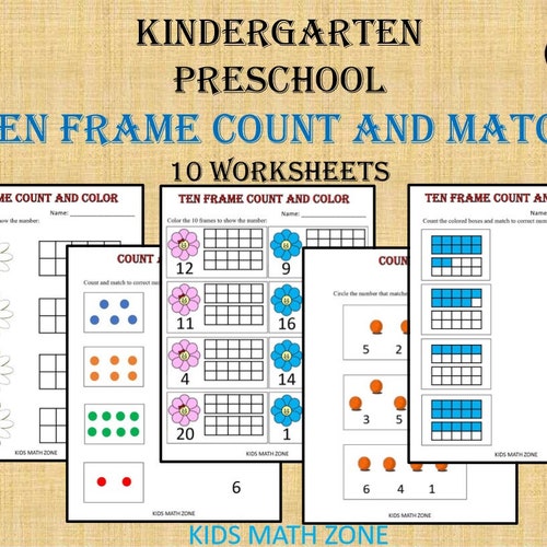 Ten Frame Counting and Match Numbers printable Worksheets - Etsy